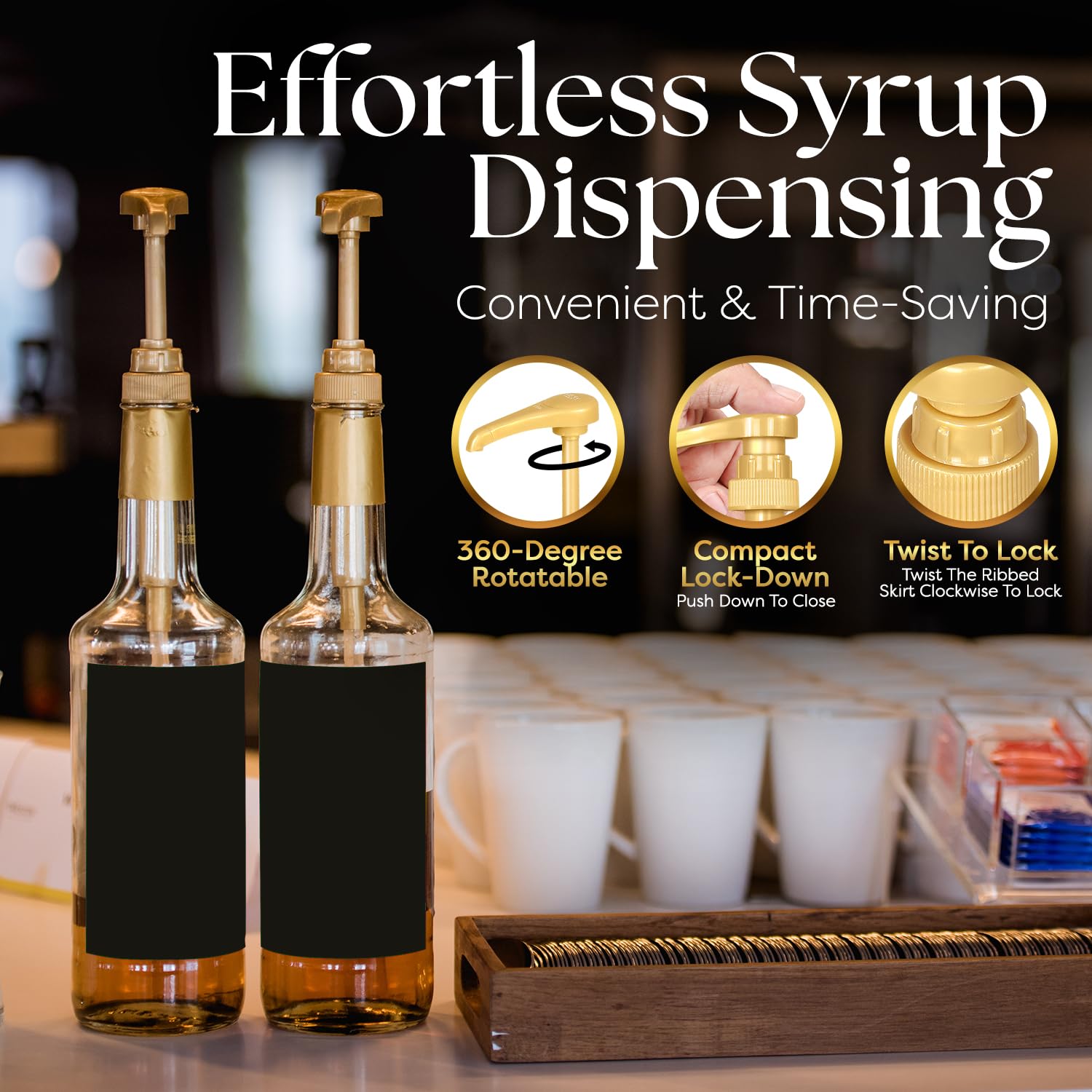 4 Pack Fresh Finest Coffee Syrup Pump Dispenser, Syrup Pump Is Compatible With Torani, Davinci, Jordans Skinny Syrups, Fits 25.4 Oz/750 ML Bottles, For Coffee Syrups, Teas, Snow Cones, Smoothies