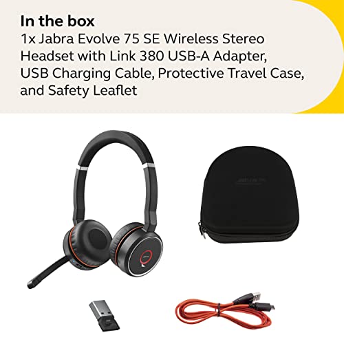 Jabra Evolve 75 SE Stereo Wireless Headset - Bluetooth Headset with Noise-Cancelling Microphone, Active Noise Cancellation - MS Teams Certified, Works with All Other Platforms - Black