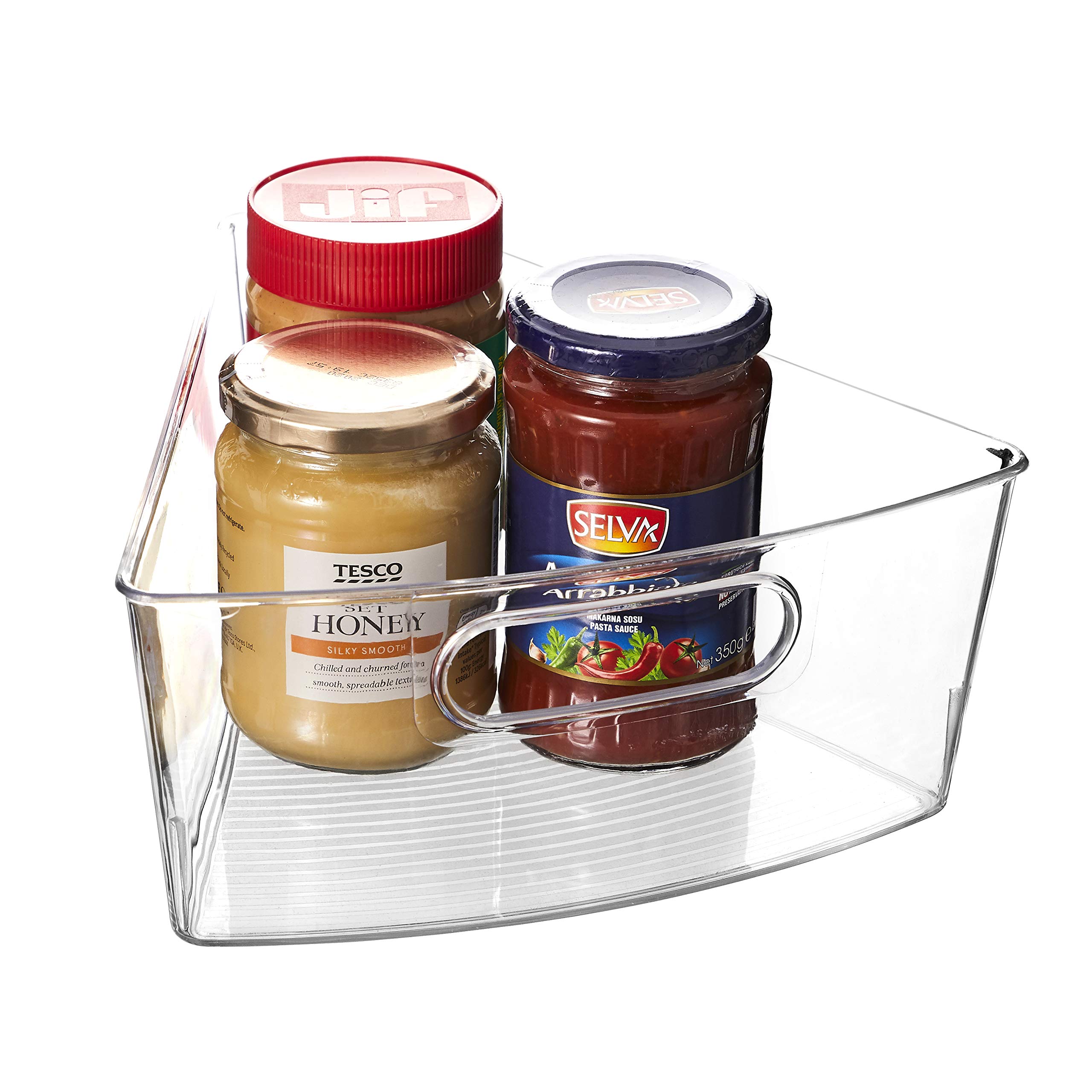 EAMAOTT Lazy Susan Organizer, Set of 4 Clear Transparent 10.2β x 9.4β x 4β Plastic Corner Kitchen Cabinet Storage Bins, 1/8 Wedge, 4" Deep Containers - Food Safe, BPA Free