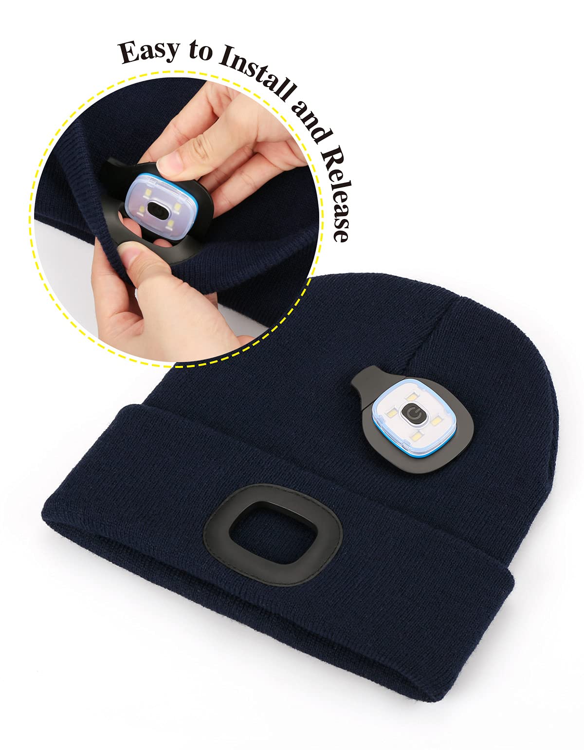 MELASA Unisex Kids LED Beanie, USB Rechargeable Hands Free Headlamp Hat, Night Flashlight Hat, Gifts for Kids Boys Black