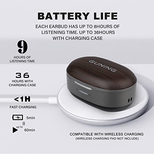 GUNING S2 Active Noise Cancelling Wireless Earbuds, Immersive Sound and Clear Call,in Ear Detection,Build in Mic,36H Playtime with Metal Smart Charging Case,IPX5 Waterproof Sport Black Headphones