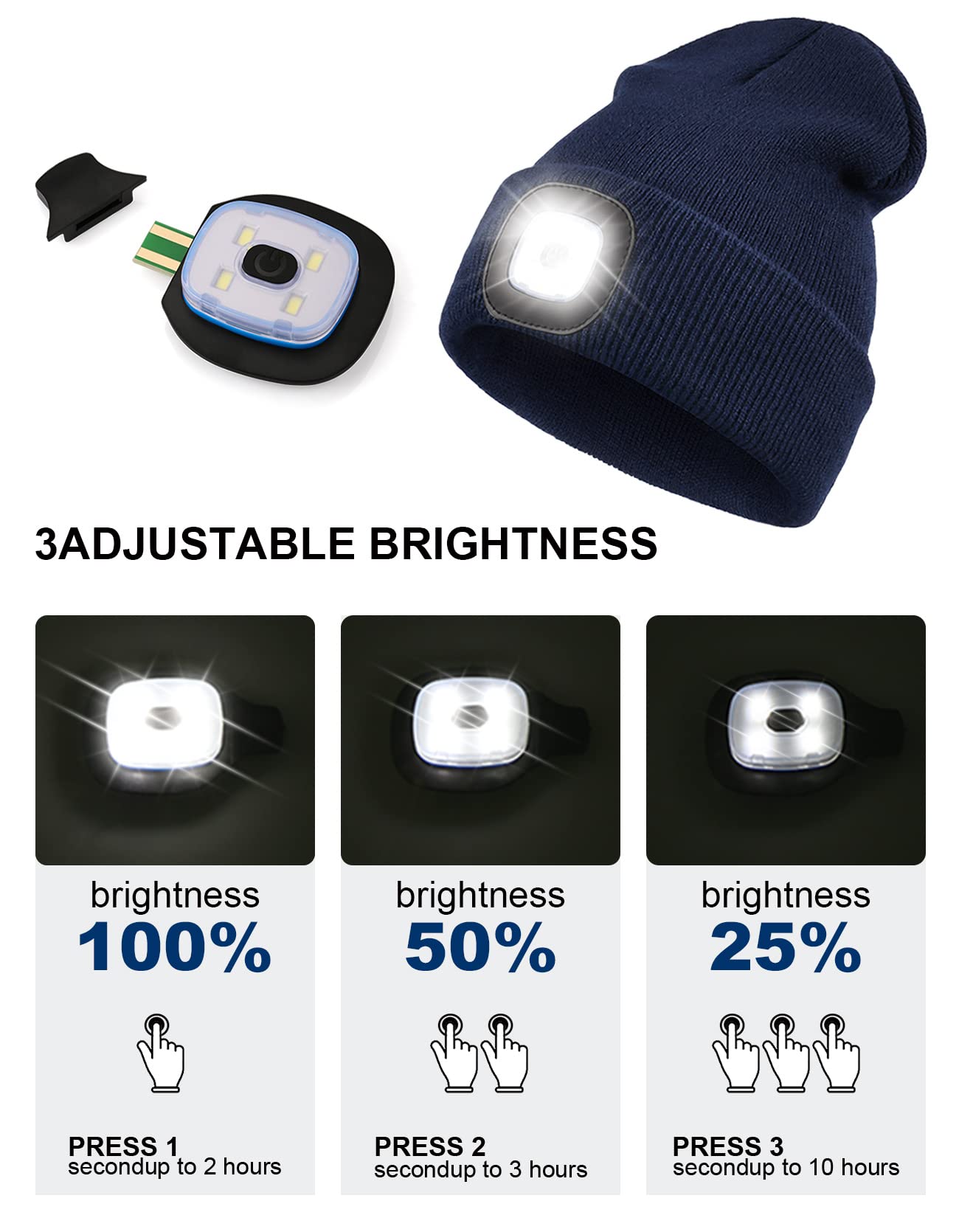 MELASA Unisex Kids LED Beanie, USB Rechargeable Hands Free Headlamp Hat, Night Flashlight Hat, Gifts for Kids Boys Black