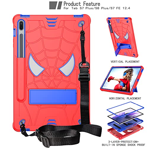 Tablet PC Case Tablet Children's Case Compatible with Samsung Galaxy Tab S8 Plus/S7 Plus 12.4 Inch SM-X800/X806 SM-T970/T975,Protective Cover Shockproof and Resistant Case with Built-in Holder+Shoulde