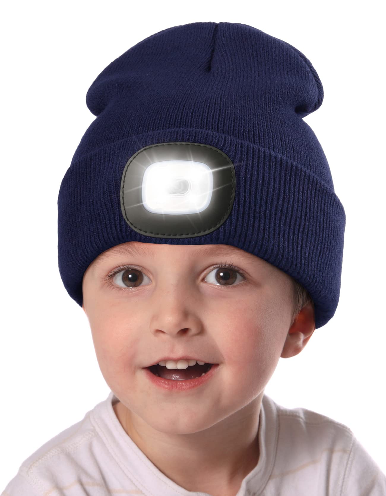 MELASA Unisex Kids LED Beanie, USB Rechargeable Hands Free Headlamp Hat, Night Flashlight Hat, Gifts for Kids Boys Black