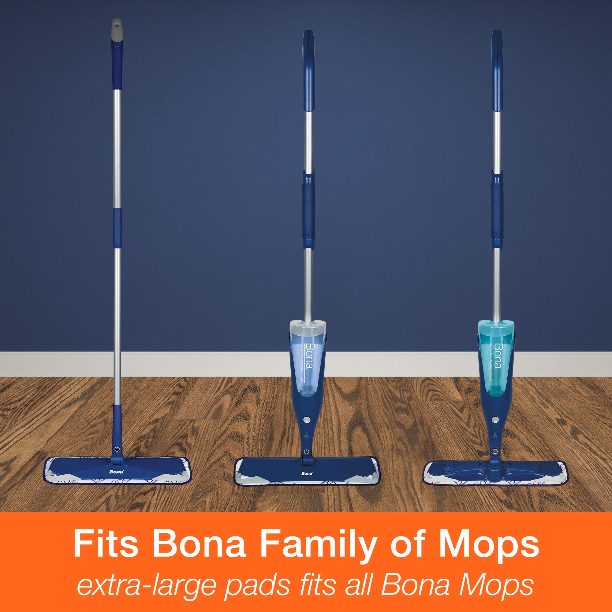 Bona Microfiber Pad 3-Pack includes Dusting, Cleaning, and Deep Cleaning Pad, for Hardwood and Multi-Surface Floors, fits Bona Family of Mops