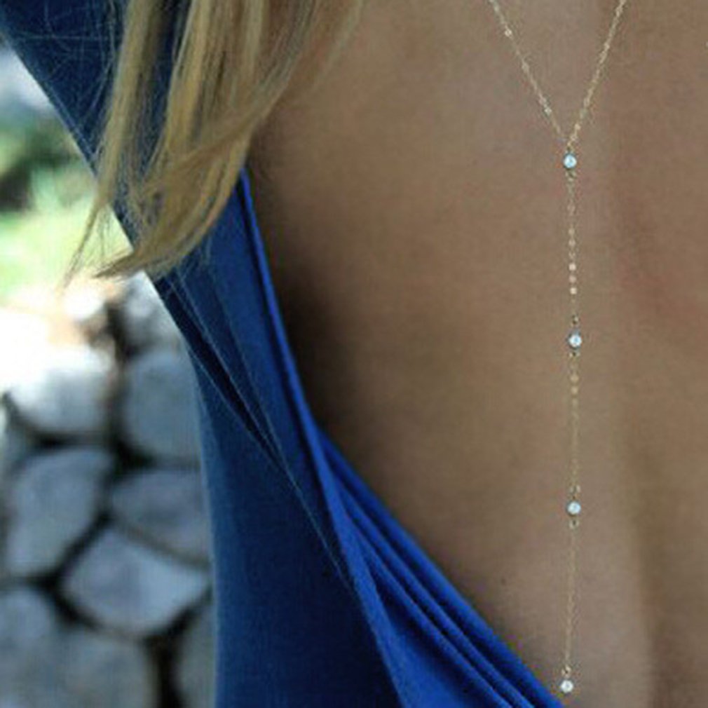 SOURBAN Women Boho Backdrop Necklace Crystal Dress Back Chain Necklace Gold