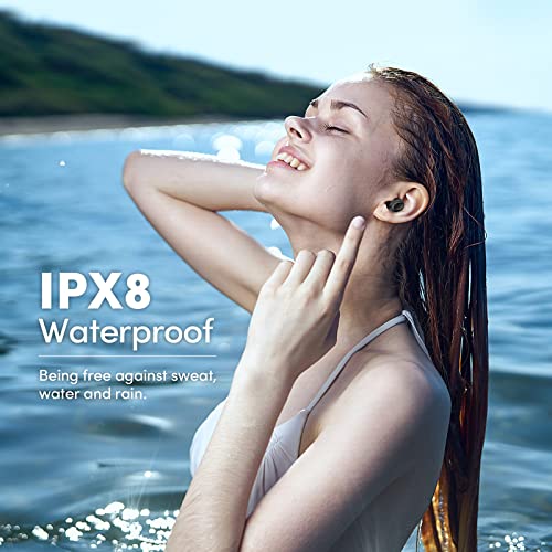Hntmao True Wireless Earbuds, IPX6 Waterproof Bluetooth Earbuds, 30H Cyclic Playtime Headphones with Charging Case and mic for iPhone Android, in-Ear Stereo Earphones Headset for Sport Black