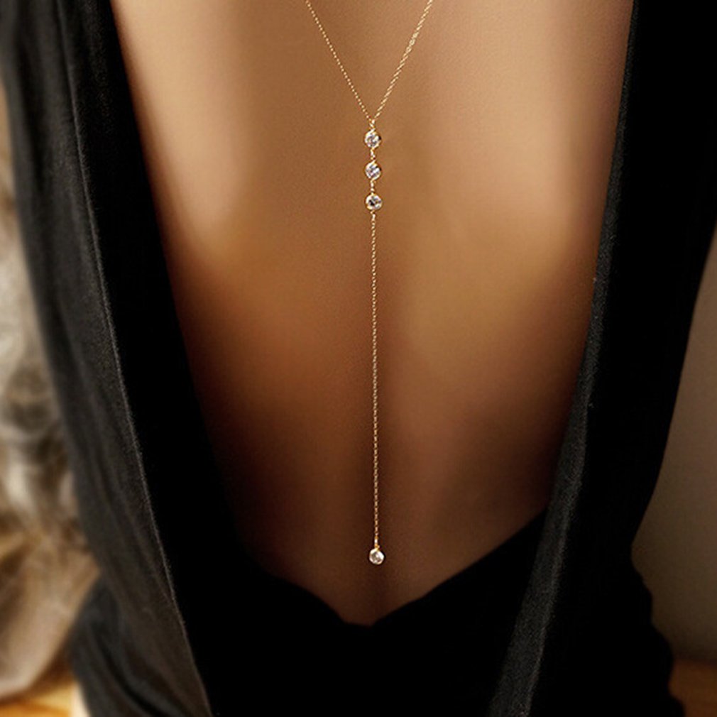 SOURBAN Women Boho Backdrop Necklace Crystal Dress Back Chain Necklace Gold