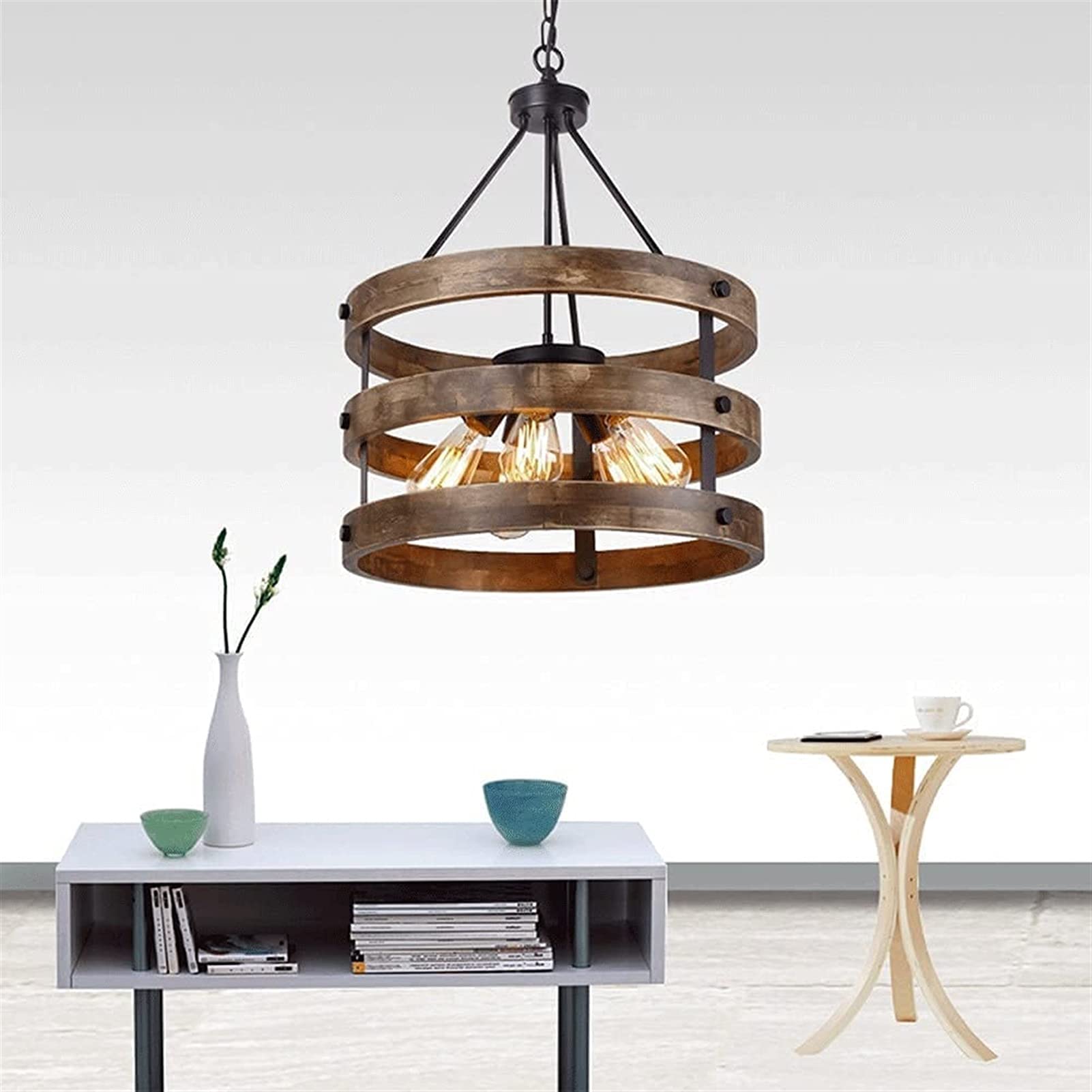 JewOss Chandeliers,Creative Personality Pendent Lamp, Wooden Chandelier, Industrial Retro 5 Light Creative Chandelier, Ceiling Light E27 Light