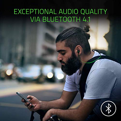 Razer Hammerhead Bluetooth Earbuds for iOS & Android: Sweat-Resistant Design - 8 Hr Battery - Custom-Tuned Dual-Driver Technology - in-Line Mic & Volume Control - Aluminum Frame - Matte Black/Green