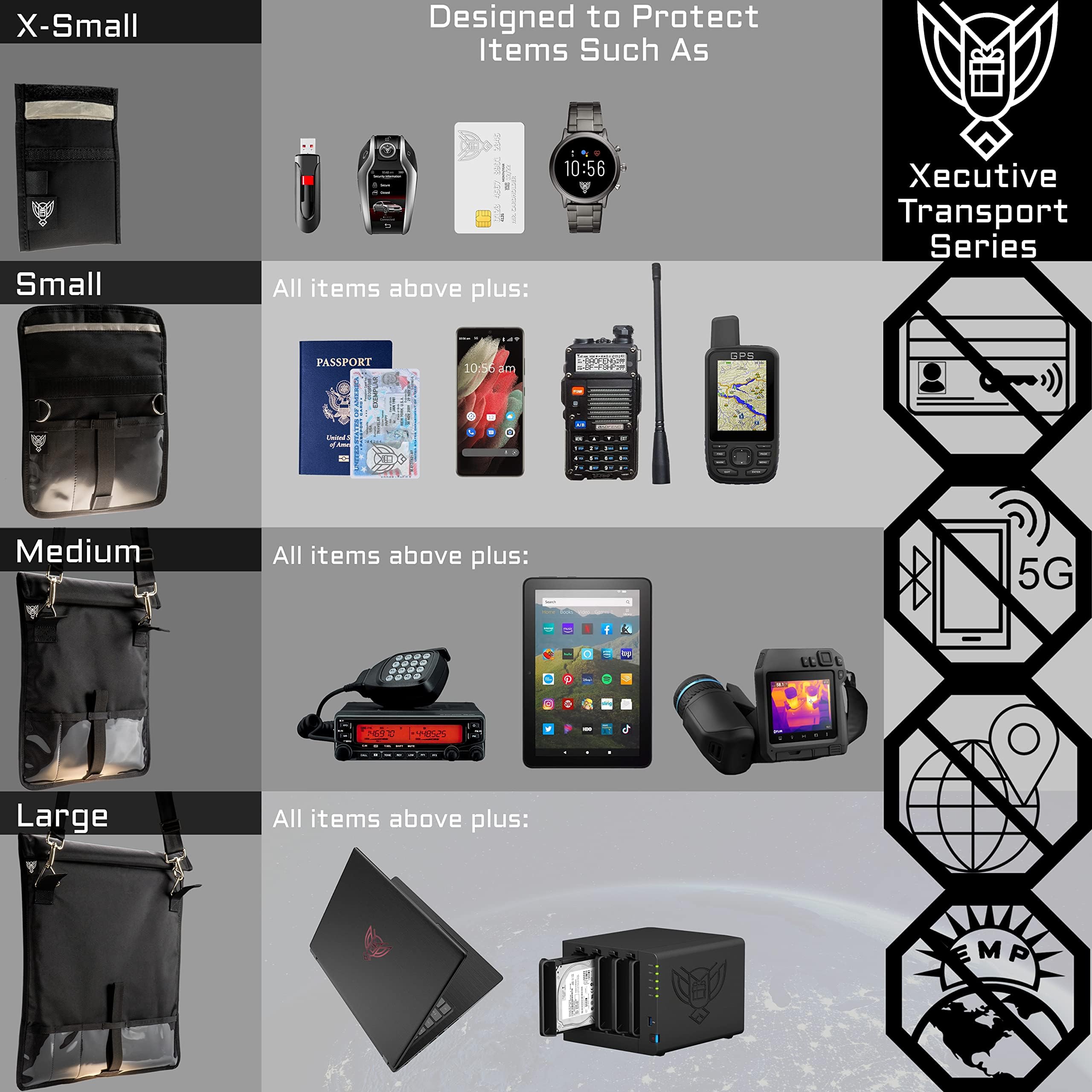 Xtreme Sight Line ~ Xecutive Faraday Bag for Tablets and Other Medium Size Electronics ~ Data Security for Executive Travel ~ Shoulder Strap Included ~ Tracking/Hacking Defense