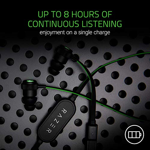 Razer Hammerhead Bluetooth Earbuds for iOS & Android: Sweat-Resistant Design - 8 Hr Battery - Custom-Tuned Dual-Driver Technology - in-Line Mic & Volume Control - Aluminum Frame - Matte Black/Green