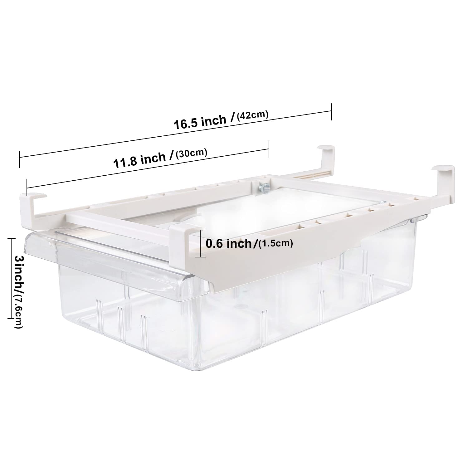 shopwithgreen 2 Pack Refrigerator Organizer Bins with Handle, Pull-out Fridge Drawer Organizer, Freely Pullable Refrigerator Storage Box with 2 Divided Sections, Fit for 0.6'' Fridge Shelf