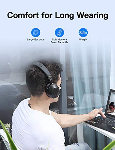 Bluedio H2 Active Noise Canceling Headphones Bluetooth Headphones with Mic Slide Control 57mm Driver Deep HiFi Bass Wireless Headphones Over Ear, 40 Hours Playtime for Travel/Work, Black
