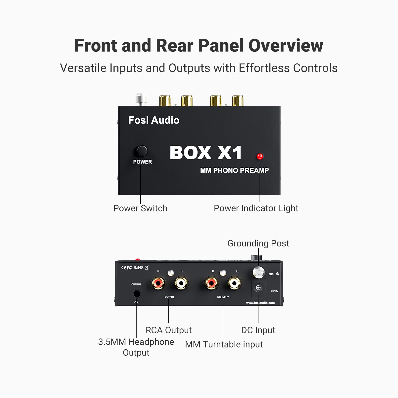 Fosi Audio Box X1 Phono Preamp for MM Turntable Mini Stereo Audio Hi-Fi Phonograph/Record Player Preamplifier with 3.5MM Headphone and RCA Output with DC 12V Power Supply