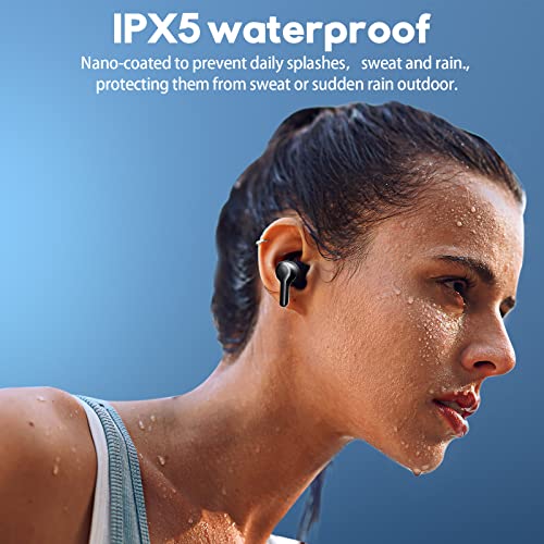 Wireless Earbuds Bluetooth Headphones 5.2 with 4-Mics Clear Call 50H Playback Waterproof Stereo Earphones with Wireless Charging Case IPX5 Waterproof in-Ear Headset for Workout/Home/Office Black