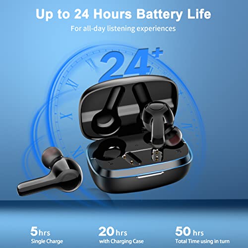 Wireless Earbuds Bluetooth Headphones 5.2 with 4-Mics Clear Call 50H Playback Waterproof Stereo Earphones with Wireless Charging Case IPX5 Waterproof in-Ear Headset for Workout/Home/Office Black