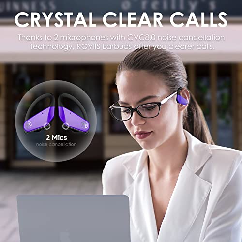 ROVIIS Wireless Earbuds Bluetooth 5.3 Earphones IPX7 Sport Earbuds for Running Workout Bass Stereo Headphones with Ear Hook Microphones Over Ear Earbuds for iPhone Android, Fast Pair