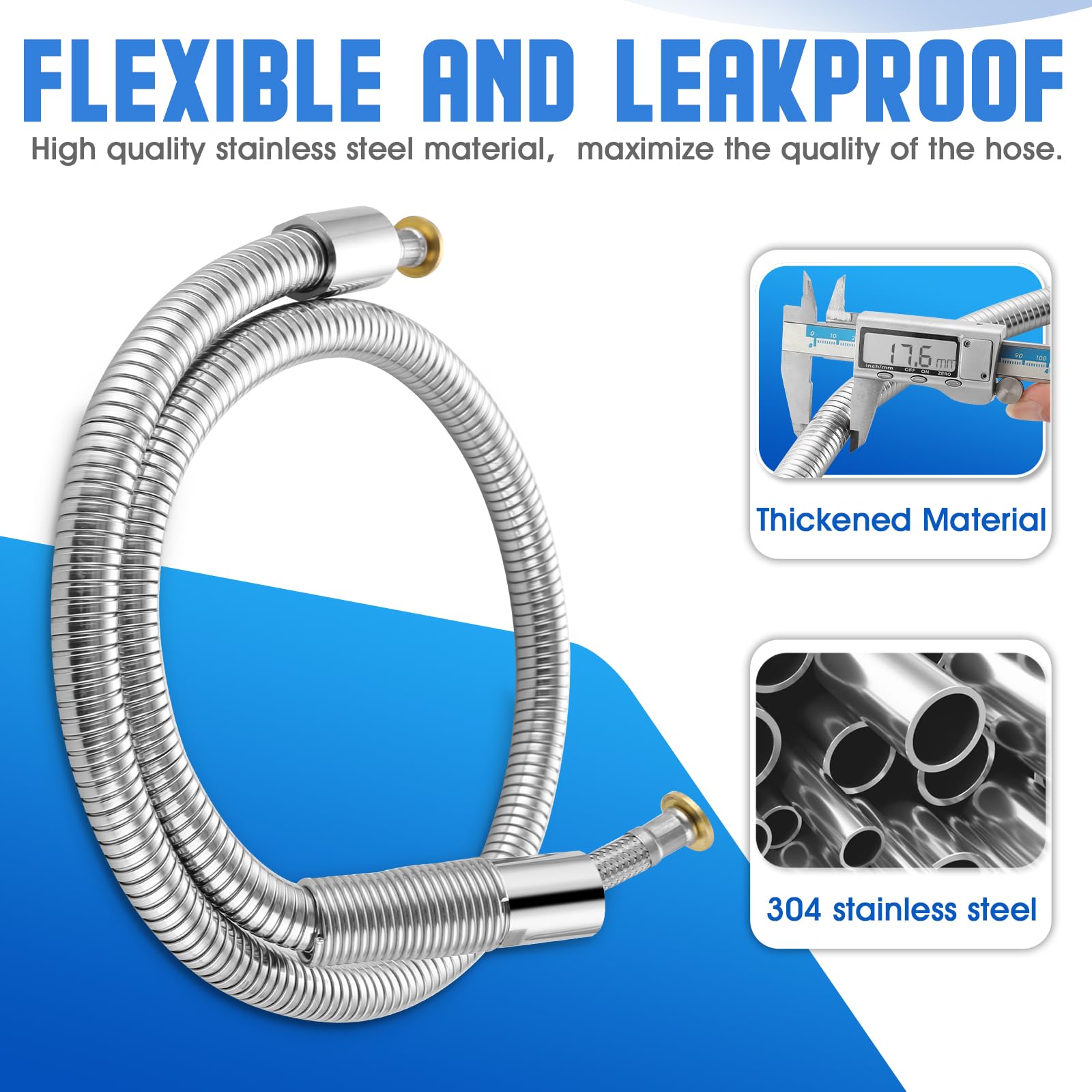 Replacement B-0044-H Pre-Rinse Hose for T&S Brass, 44 Inches Flexible Stainless Steel commercial sink sprayer Hose with Heat Resistant Gray Handle