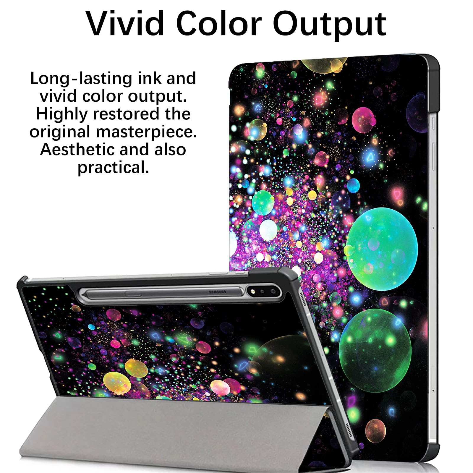 Berkin Arts Samsung Galaxy Compatible with Tab S8 Plus/ S7 FE/ S7 Plus Case 12.4 Inch Tri-Fold Stand Cover Holography Cosmic Colorful Galaxy Theme
