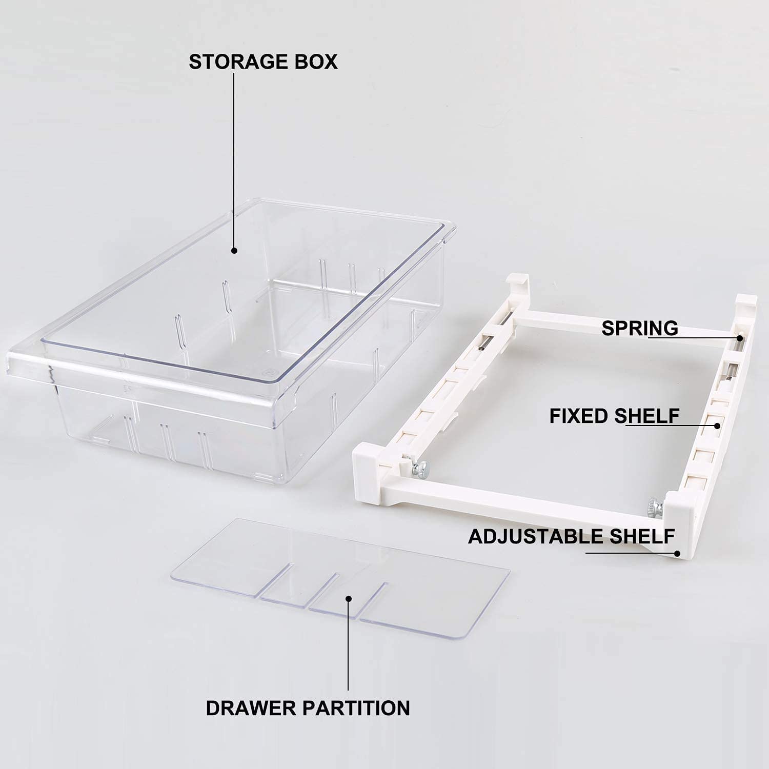 shopwithgreen 2 Pack Refrigerator Organizer Bins with Handle, Pull-out Fridge Drawer Organizer, Freely Pullable Refrigerator Storage Box with 2 Divided Sections, Fit for 0.6'' Fridge Shelf