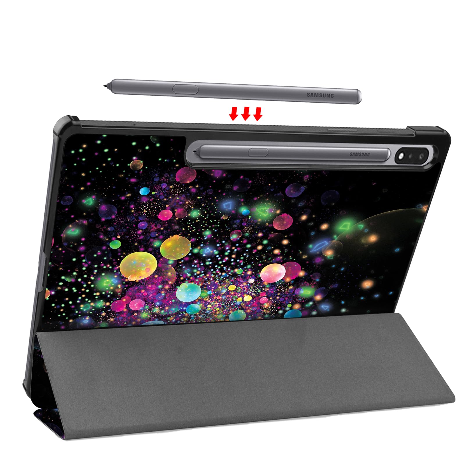 Berkin Arts Samsung Galaxy Compatible with Tab S8 Plus/ S7 FE/ S7 Plus Case 12.4 Inch Tri-Fold Stand Cover Holography Cosmic Colorful Galaxy Theme
