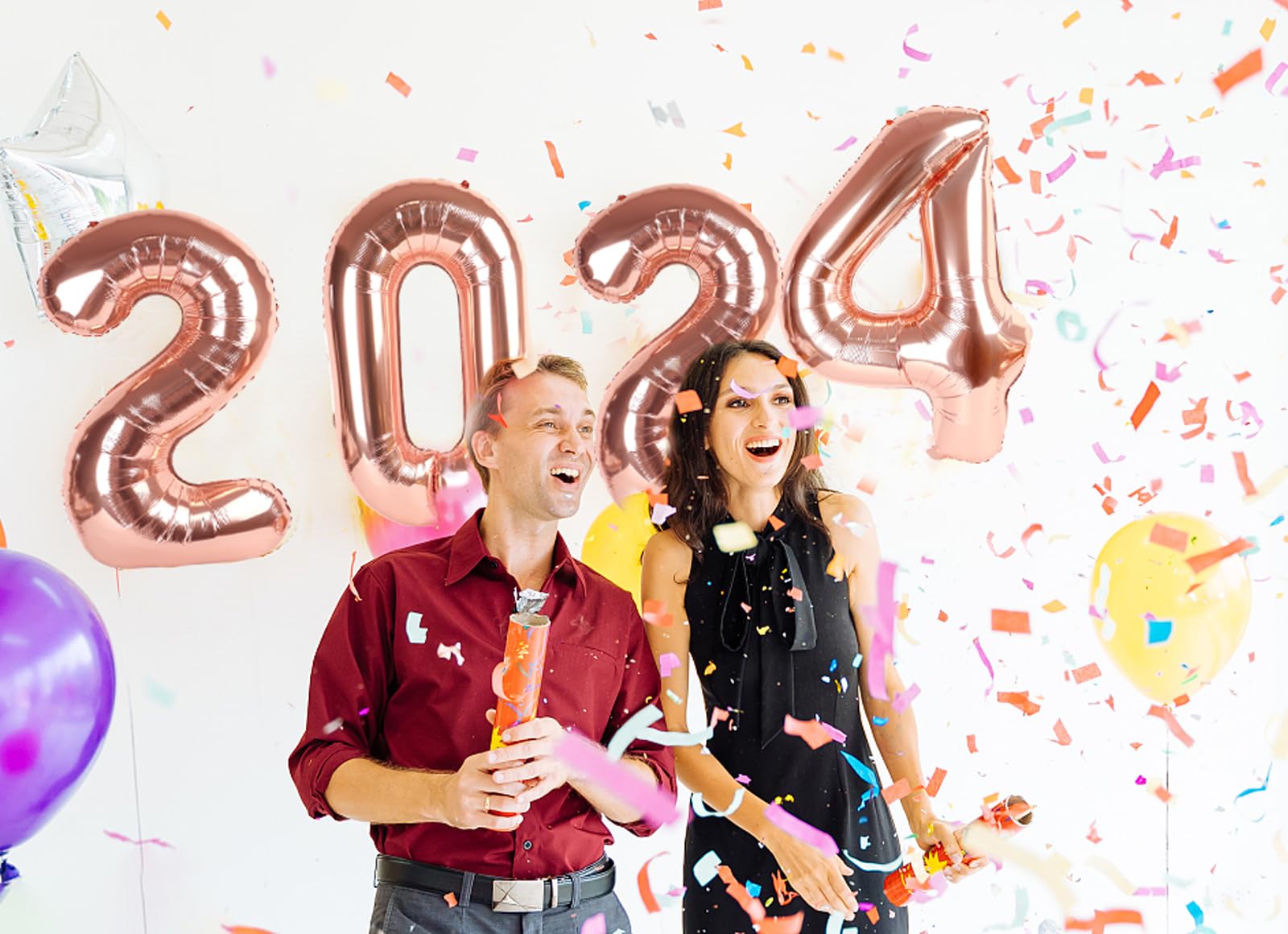 2024 New Years Decorations, 40 in 2024 Balloon Numbers, Nye Decorfor New Years Eve Party Supplies, Graduation Backdrop, Rose Gold