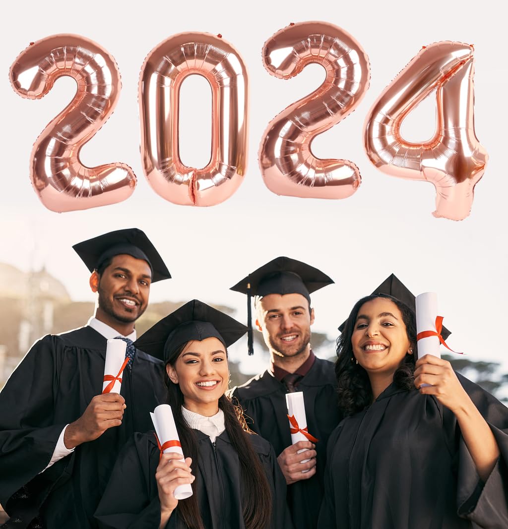 2024 New Years Decorations, 40 in 2024 Balloon Numbers, Nye Decorfor New Years Eve Party Supplies, Graduation Backdrop, Rose Gold