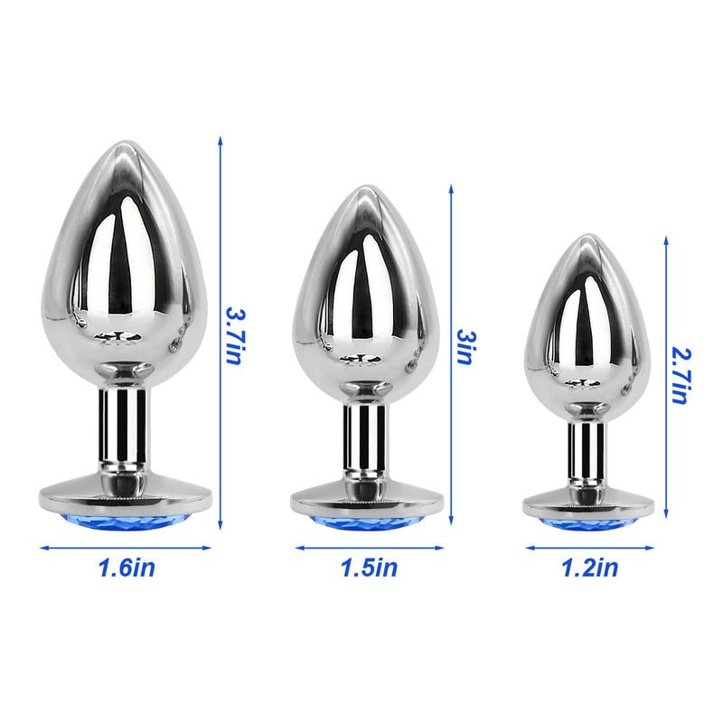 3 Piece (Blue) Stainless Steel Smooth Trainer Suction Cup Realistic Classic Dick Plug Double Headed Kit