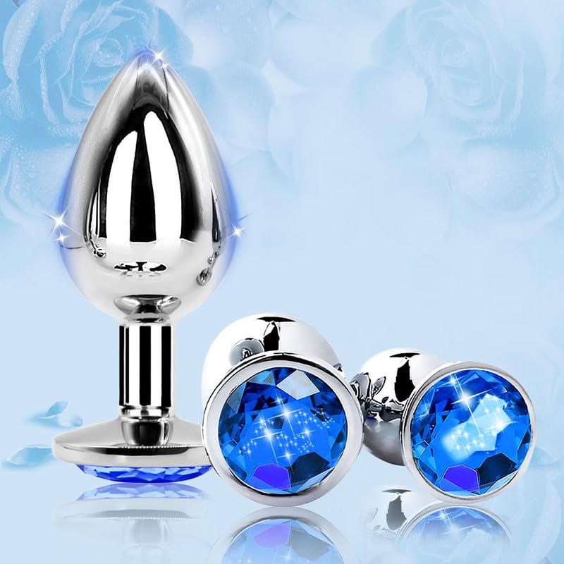 3 Piece (Blue) Stainless Steel Smooth Trainer Suction Cup Realistic Classic Dick Plug Double Headed Kit