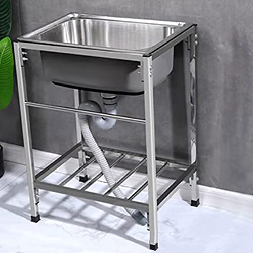EMENG Commercial Sink Kitchen Wash Basin Stainless Steel Garden Sink, Multi Functional Single Bowl Sink with Stand for Vegetable Washing Basin Sinks, for Outdoor Indoor Garage Kitchen La