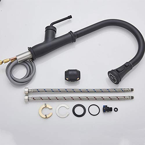 Kitchen Sink Faucet for Bar Farmhouse Commercial, Black Kitchen Faucet, 2-Way Pull Out Hot Cold Mixer Crane Tap, Free Rotatable Deck Mounted Single Handle One Hole Facuets (Color : Black)