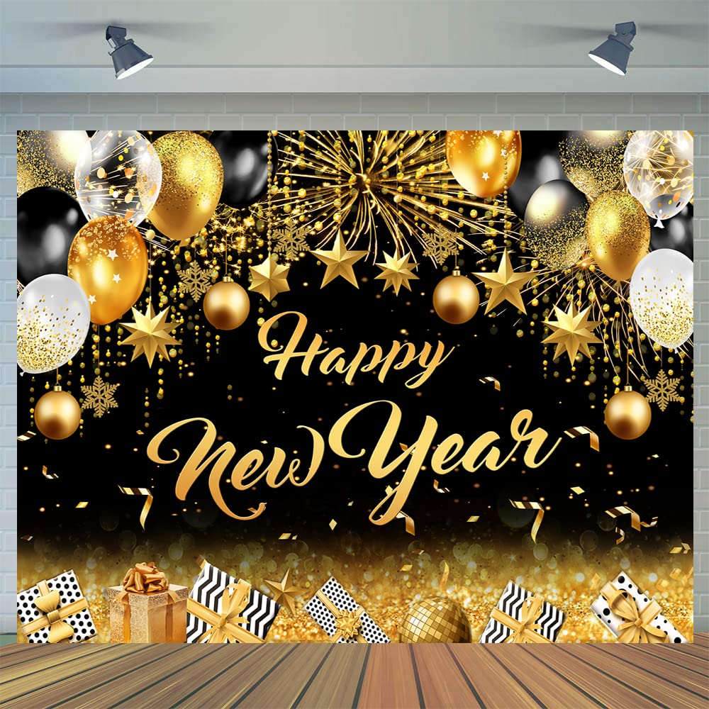 CYLYH 10X8FT 2025 New Year Backdrop Black and Gold Background New Year Holiday Party Banner New Year Decoration New Year Christmas Party Decorations Banner D599