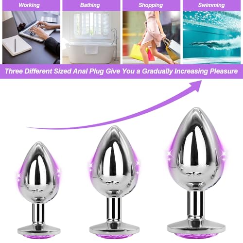 3 Size Solid Stainless Steel Suction Cup Realistic Classic Plug Double Headed (Purple)