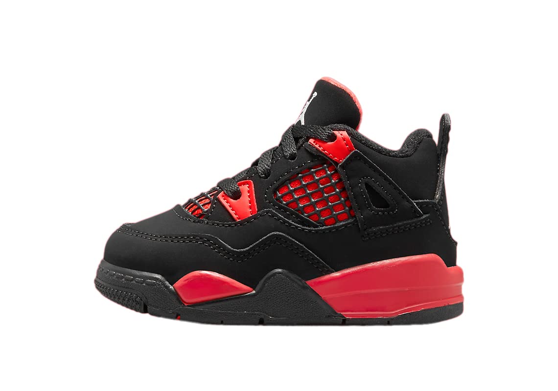 Nike Toddler's Jordan 4 Retro Red Thunder Black/Multi-Color (BQ7670 016), Black/White-red, 8 Toddler