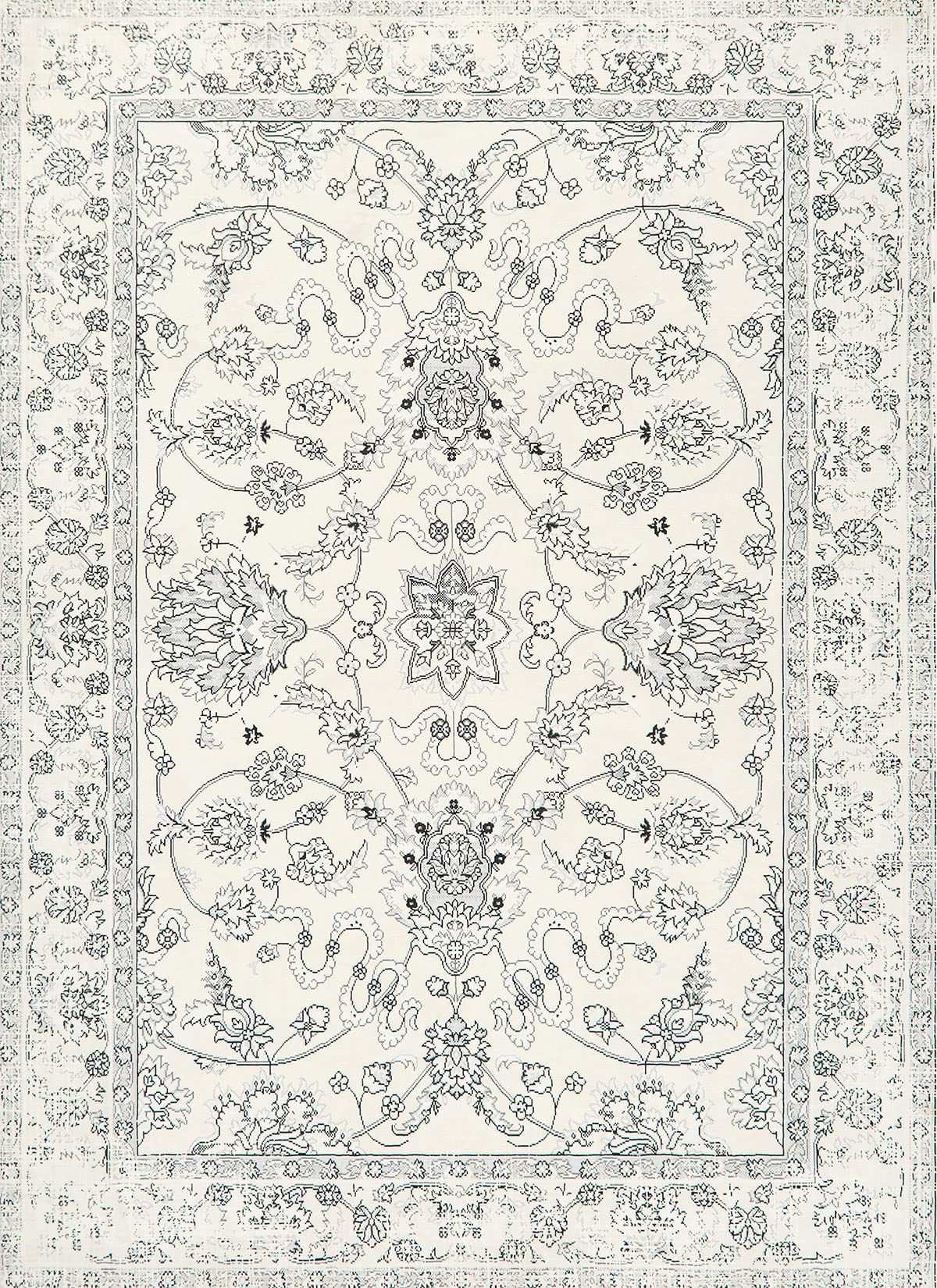 Area Rug Living Room Rugs - 8x10 Large Machine Washable Soft Farmhouse Boho Moroccan Floral Thin Rug Indoor Floor Carpet for Bedroom Under Dining Table Home Office Decor - Grey