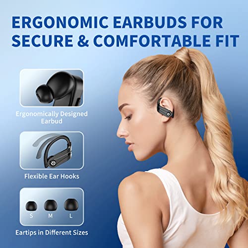 Wireless Earbuds Bluetooth Ear Buds with Mic, 72H Wireless Headphones Bluetooth 5.3 Sport Earbuds Digital LED Display, IPX7 Waterproof Over Ear Earphones with Hooks for Sports Running Workout Gym