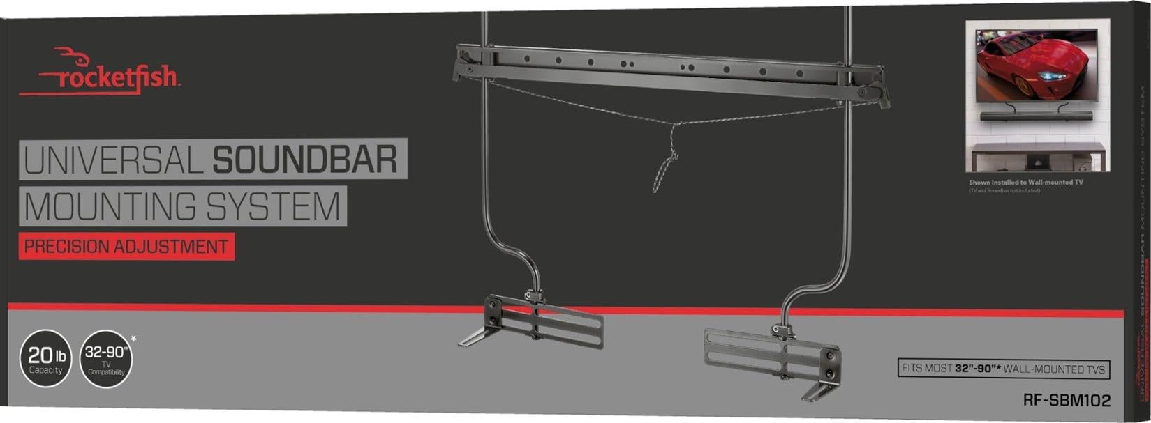 Rocketfish Universal Soundbar Mounting System - Black Soundbar Holder Compatible with 70" to 90" TVs - Adjustable Soundbar Bracket Mounting System - Durable Speaker Holder for Wall