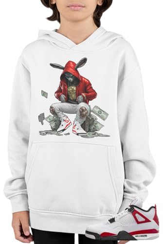 Boys Kids Hoodie To Match Jordan 4 Red Cement Graphic Youth Pullover