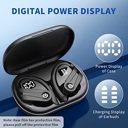 Wireless Earbuds Bluetooth Ear Buds with Mic, 72H Wireless Headphones Bluetooth 5.3 Sport Earbuds Digital LED Display, IPX7 Waterproof Over Ear Earphones with Hooks for Sports Running Workout Gym