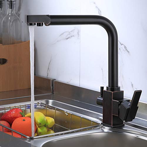 Kitchen Sink Faucet for Bar Farmhouse Commercial, Black/Brushed Nickel Brass Filter Kitchen Faucets, 360 Rotate Kitchen Tap, with Drinking Water Purification Feature Kitchen Taps (Color : Black, Siz
