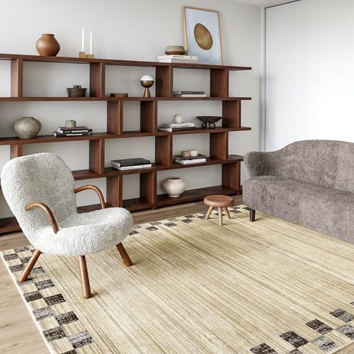 Rugs USA x Arvin Olano Pompeii Checked Border Area Rug, 8x10, Brown