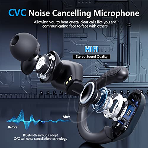 Joobesthy Wireless Earbuds Bluetooth Headphones, 75Hrs Playtime Sport Earphones with Wireless Charging Case & LED Digital Display IPX6 Waterproof Earphones with Earhooks HiFi Sound for Working and Gym