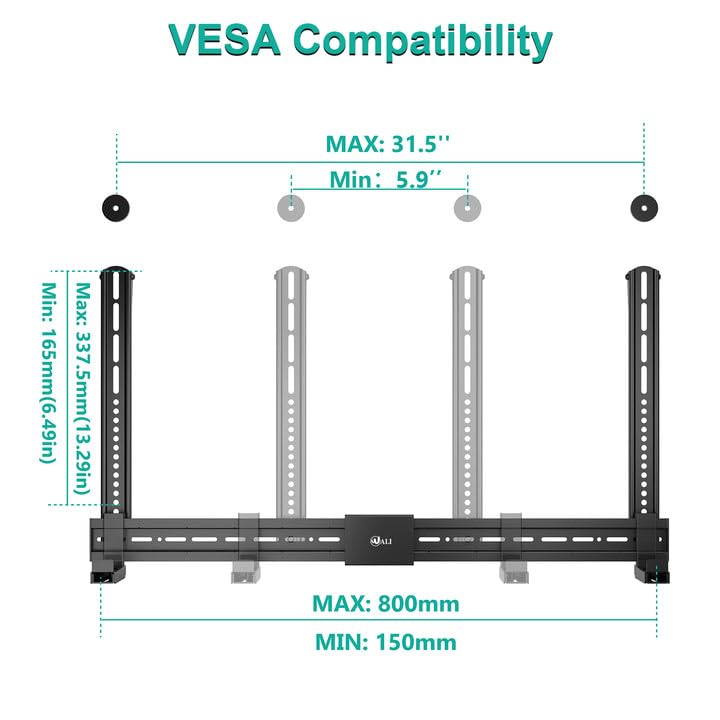 WALI Universal Soundbar Mount - Compatible with Samsung, Bose, Sonos,Lg,Vizio & More - Adjustable Under/Above/Wall Mount Bracket Supports Most Soundbars Up to 33lbs, Black