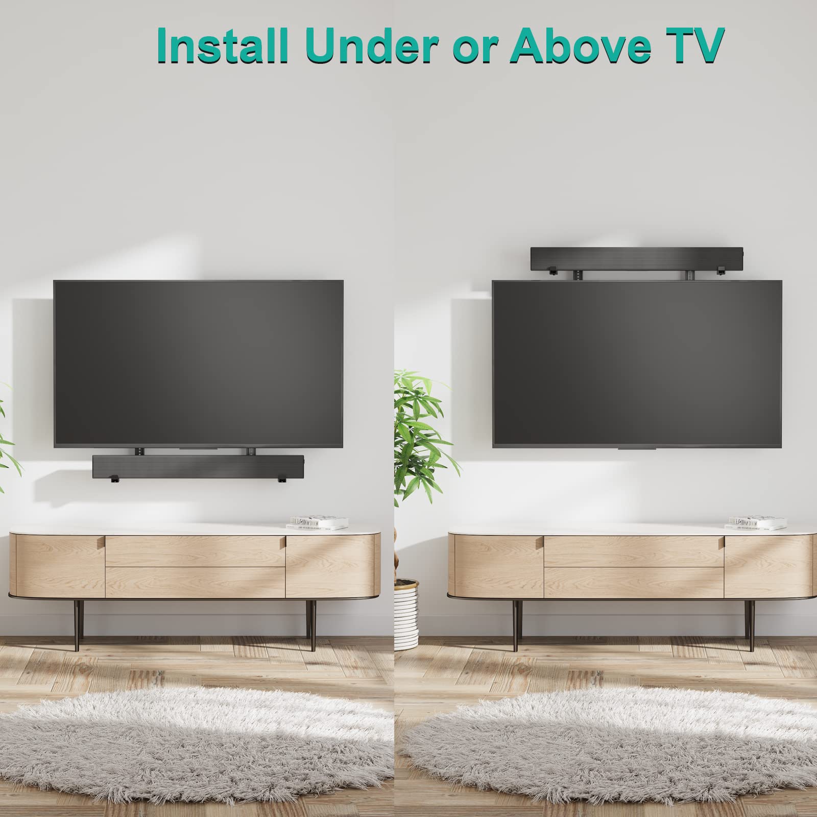 WALI Universal Soundbar Mount - Compatible with Samsung, Bose, Sonos,Lg,Vizio & More - Adjustable Under/Above/Wall Mount Bracket Supports Most Soundbars Up to 33lbs, Black