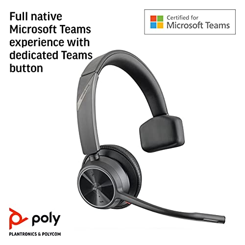 Poly (Plantronics + Polycom) Voyager 4310 UC Wireless Headset (Plantronics)-Single-Ear Headset w/Mic-Connect to PC/Mac via USB-A Bluetooth Adapter,Cell Phone via Bluetooth,Black,218470-02