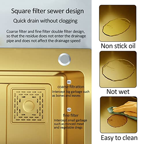 GaRcan Gold Undermount Kitchen Sink Modern Sink Utility Sinks 304 Stainless Steel Commercial Sink Built-in Workstation Sink Farmhouse Sink Laundry