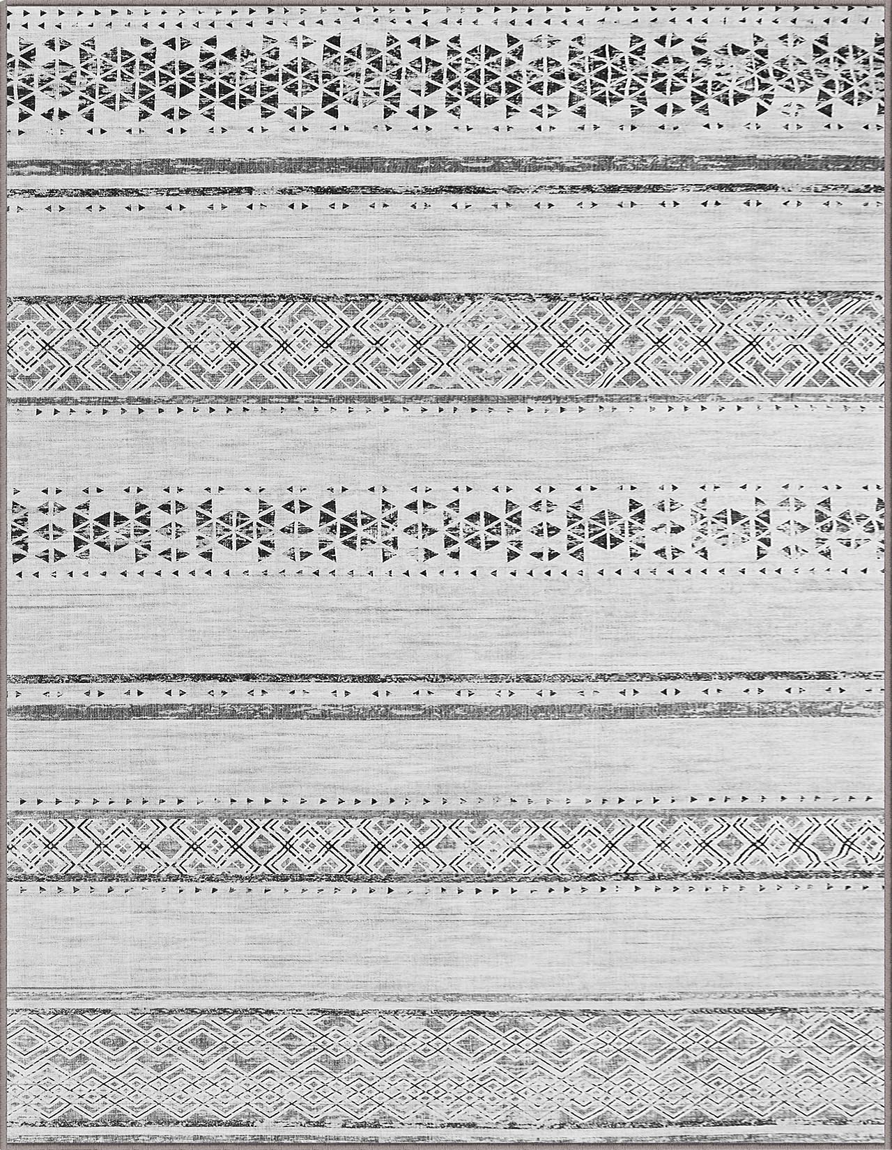 8x10 Area Rugs for Living Room Bedroom: Large Machine Washable Rug with Non-Slip Backing Non Shedding Stain Resistant, Soft Geometric Moroccan Carpet for Dining Room Nursery Home Office - Gray/Ivory