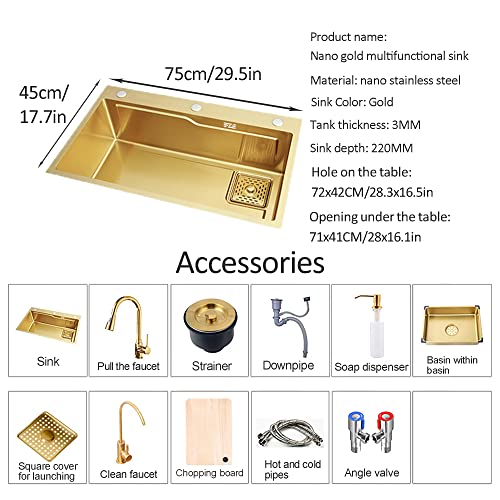 GaRcan Gold Undermount Kitchen Sink Modern Sink Utility Sinks 304 Stainless Steel Commercial Sink Built-in Workstation Sink Farmhouse Sink Laundry