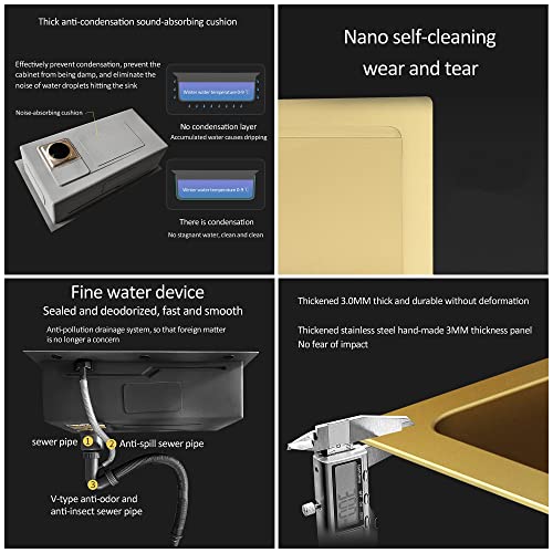 GaRcan Gold Undermount Kitchen Sink Modern Sink Utility Sinks 304 Stainless Steel Commercial Sink Built-in Workstation Sink Farmhouse Sink Laundry